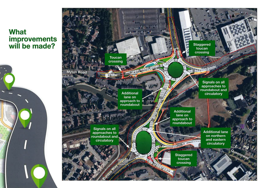 Roadworks on Myton Road/Old Warwick Road and Queensway roundabouts ...