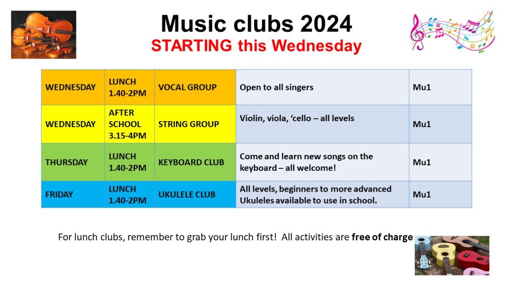 Music clubs - Myton School