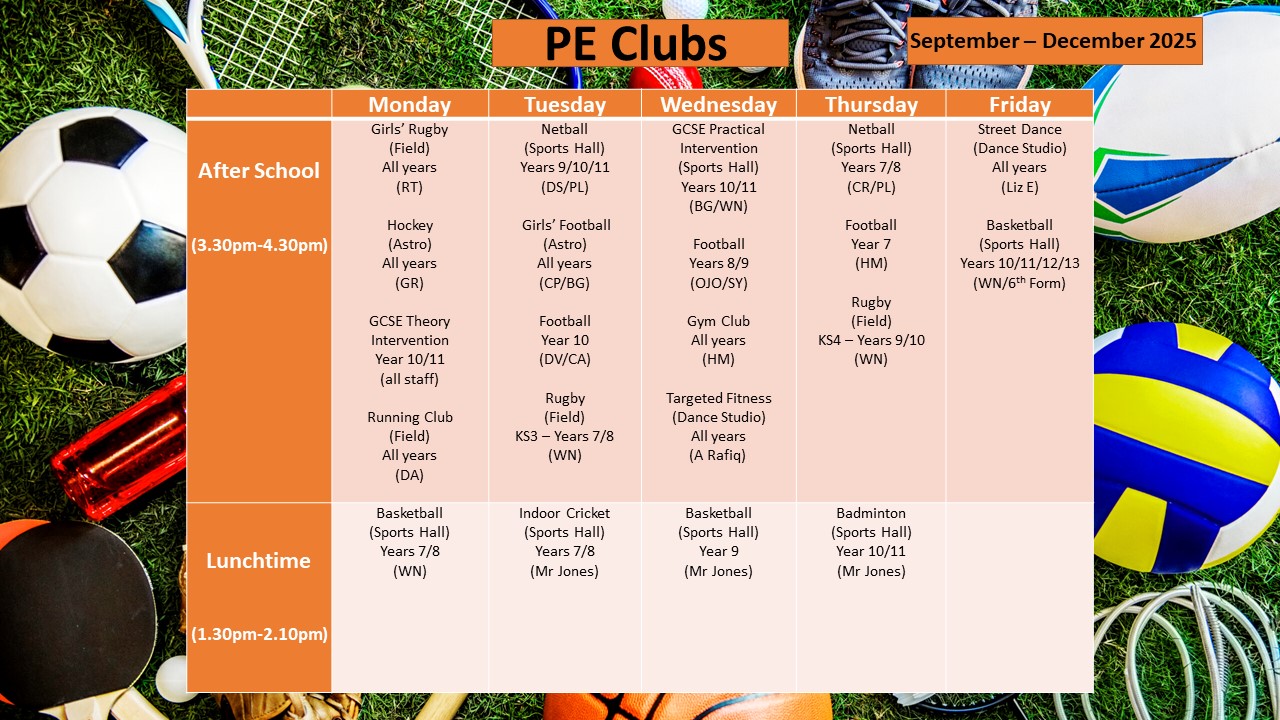 PE clubs - Myton School